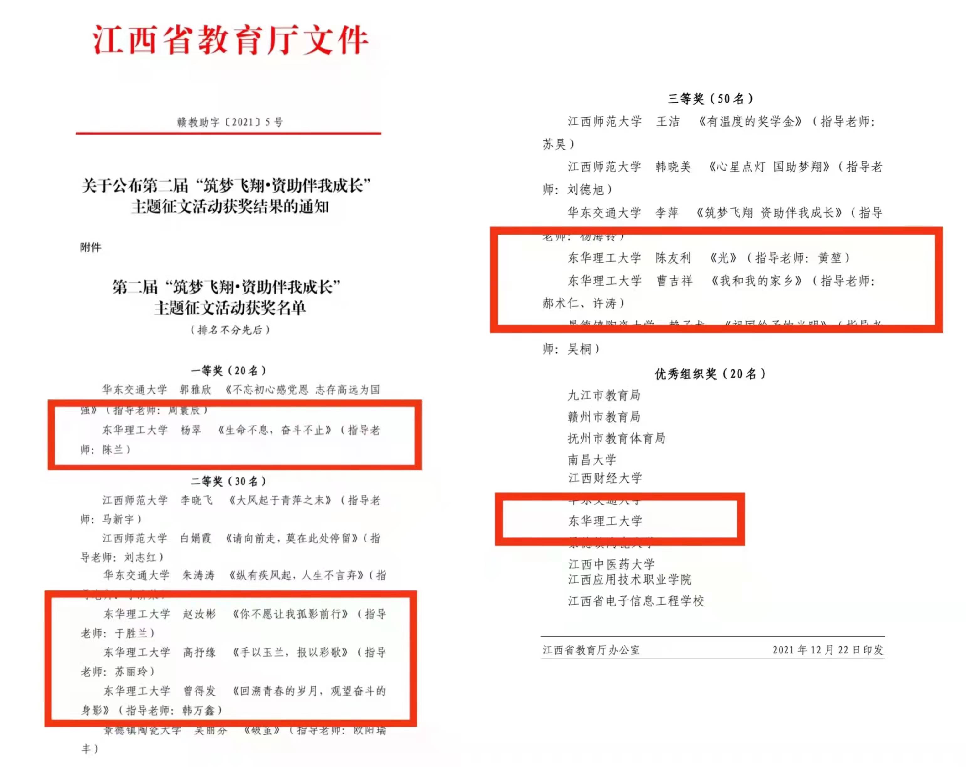 我校在2021年全省“筑梦飞翔·资助伴我成长”主题征文活动中喜获佳绩